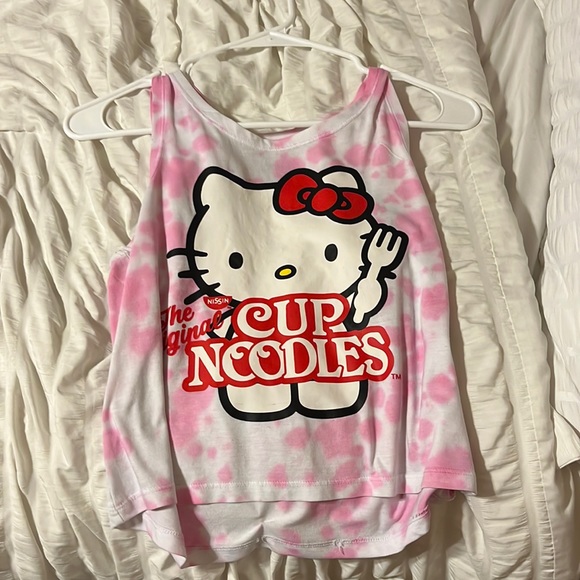 Tops | Pink And White Tie Dye Hello Kitty Tank Top Cup Noodles Hello ...